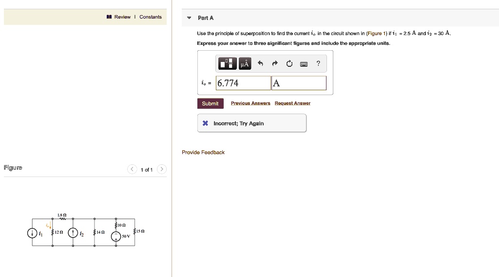 SOLVED: Part A Use the principle of superposition to find the current, in the circuit shown in ...