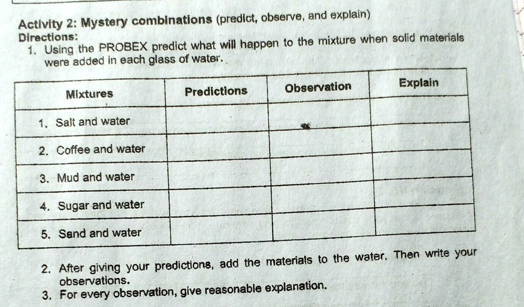 Activity 2: Mystery combinations (predict, observe, and explain ...
