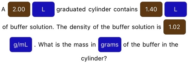 200 graduated cylinder contains 140 of buffer solution the density of ...