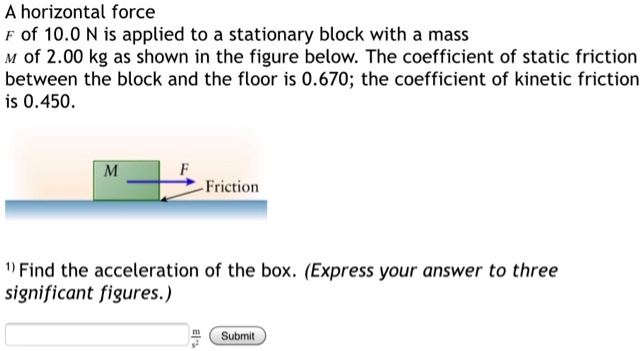 SOLVED: horizontal force of 10.0 N is applied to a stationary block ...