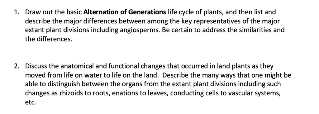 1. Draw out the basic Alternation of Generations life cycle of plants ...