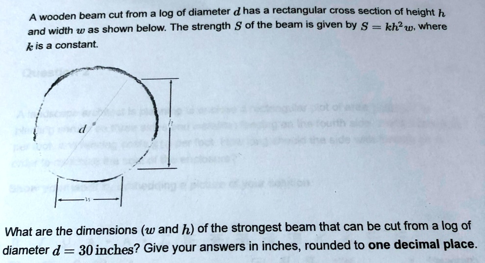 SOLVED: wooden beam cut from a log of diameter d has a rectangular ...