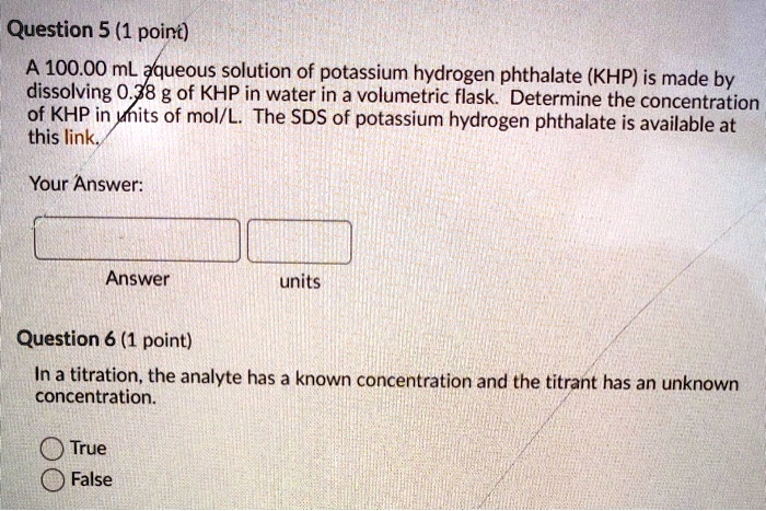 SOLVED: Question 5 (1 point) A 100.00 mL aqueous solution of potassium ...