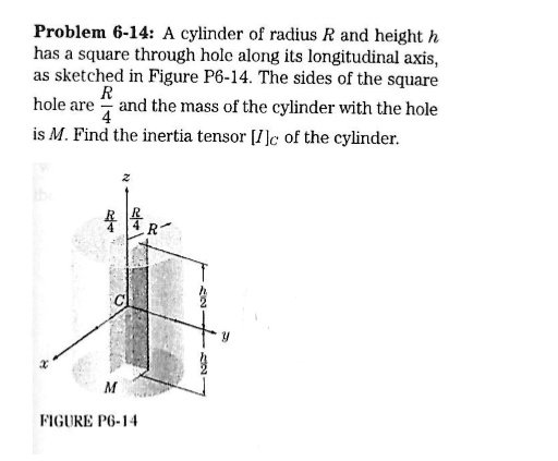 SOLVED: Problem 6-14: A cylinder of radius R and height h has a square through hole along its ...