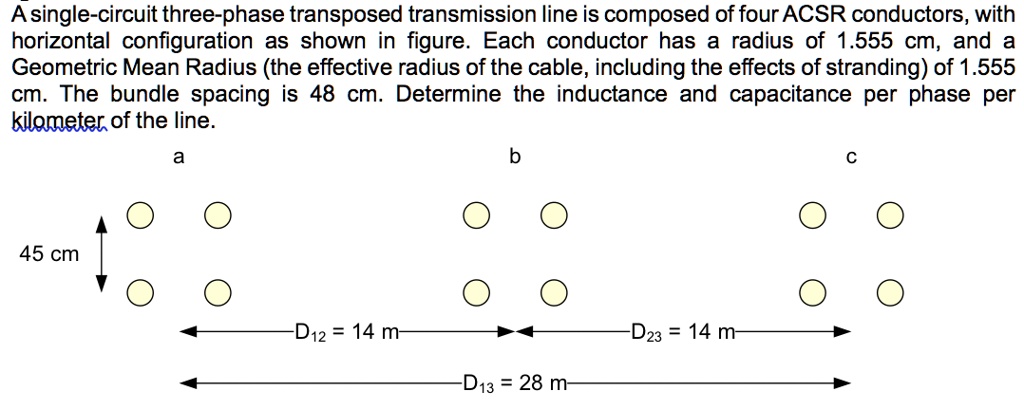 A single-circuit three-phase transposed transmission line is composed ...
