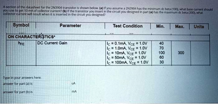 SOLVED: A section of the datasheet for the 2N3904 transistor is shown ...