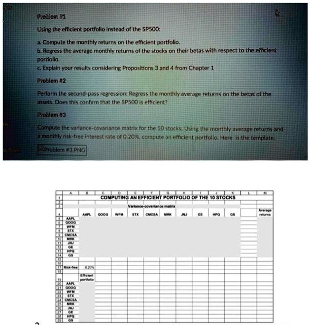 Problem 1 Using The Efficient Portfolio Instead Of The Sp500 A Compute The Monthly Returns On