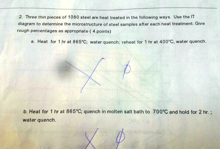 Three thin pieces of 1080 steel are heat treated in the following ways ...