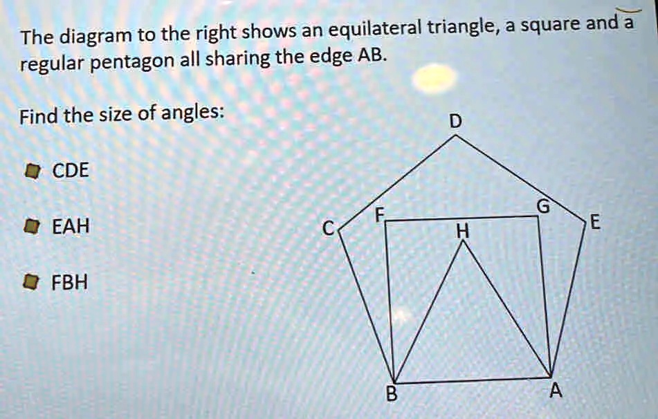 SOLVED: The diagram to the right shows an equilateral triangle, a square, and a regular pentagon ...