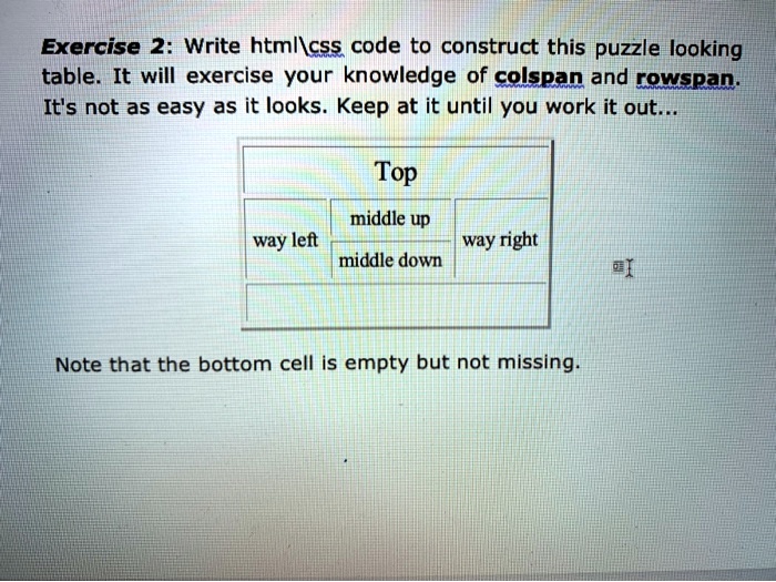 SOLVED: Exercise 2: Write HTML/CSS code to construct this puzzle ... SOLVED: Exercise 2: Write HTML/CSS code to construct this puzzle ...