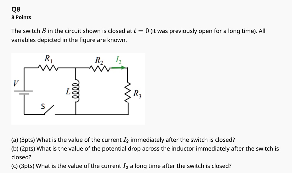 Q8 8 Points The switch S in the circuit shown is closed at t = 0 (it ...