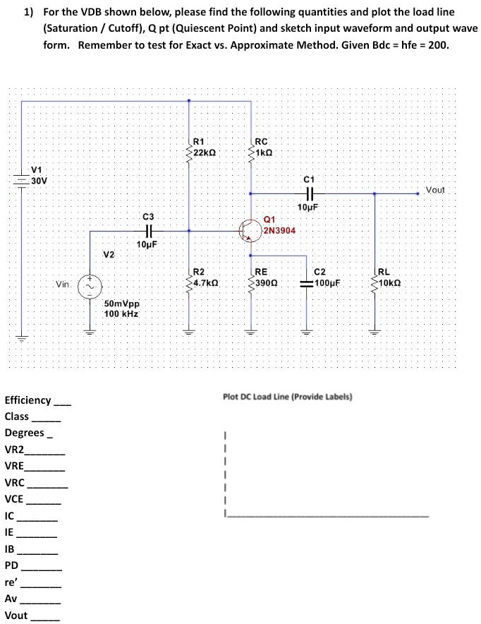 SOLVED: For the VDB shown below, please find the following quantities and plot the load line ...