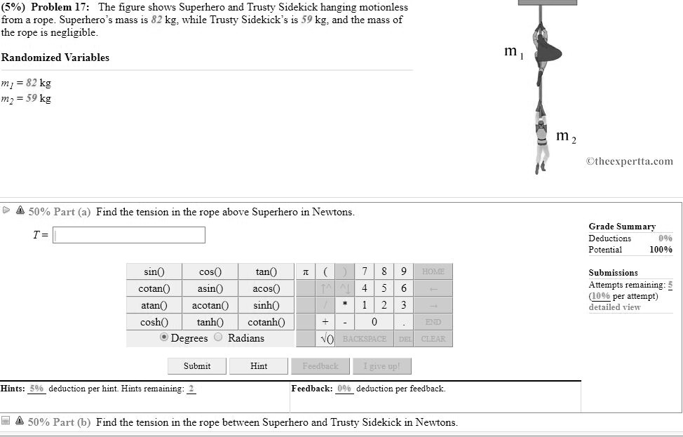 SOLVED: (50) Problem 17: The figure shows Superhero and Trusty Sidekick ...