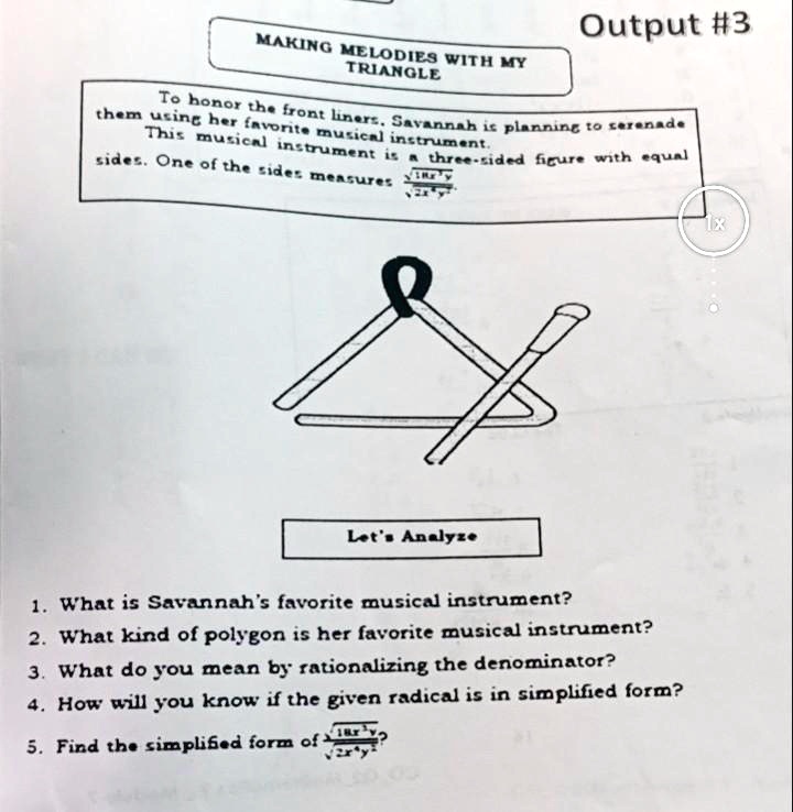 Output #3 MAKING MELODIES WITH MY TRIANGLE To honor the front liners ...