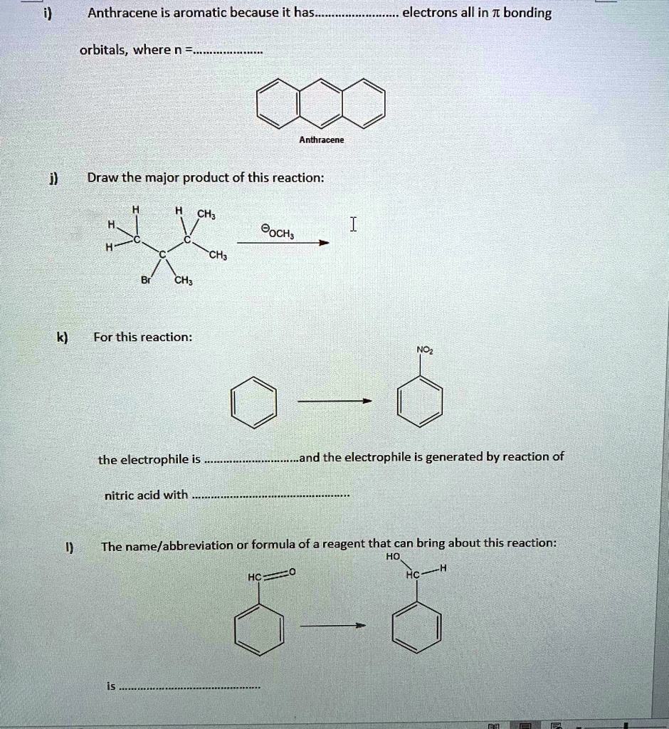 SOLVED: Anthracene is aromatic because it has electrons all in Ï€ bonding orbitals, where n is ...