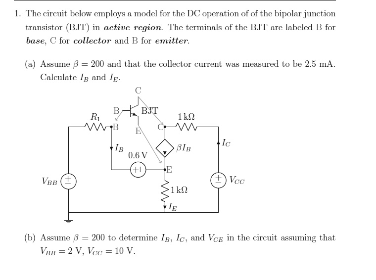 SOLVED: The circuit below employs a model for the DC operation of the bipolar junction ...
