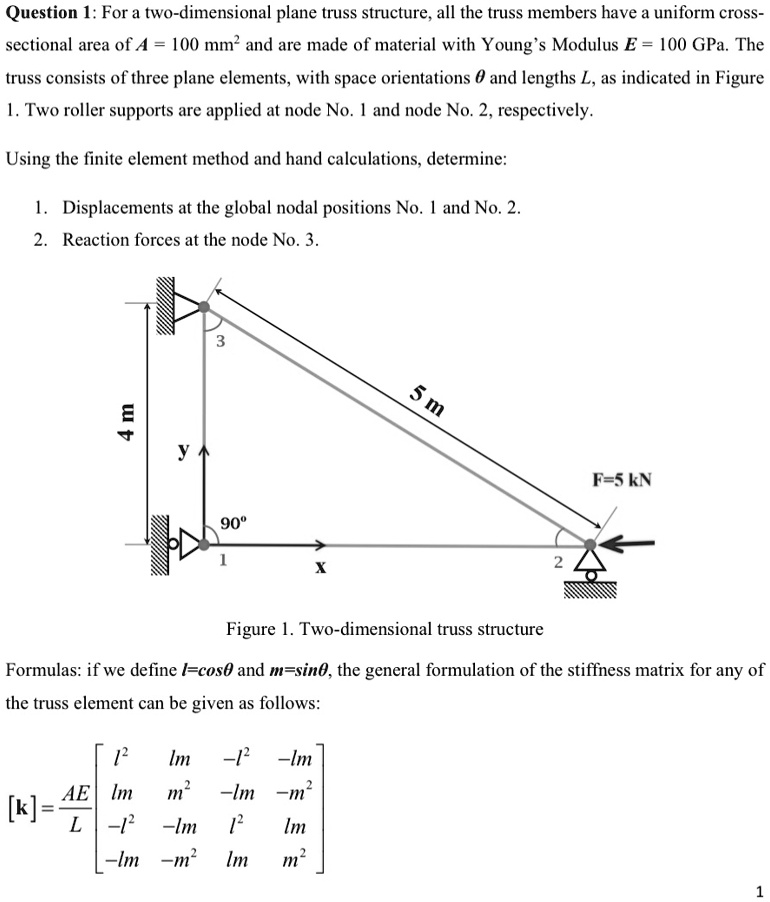 Question 1: For a two-dimensional plane truss structure, all the truss ...