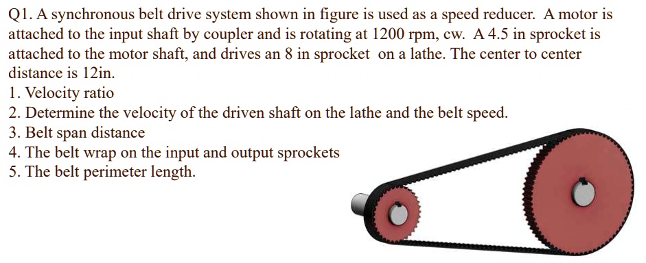 Q1. A synchronous belt drive system shown in figure is used as a speed ...