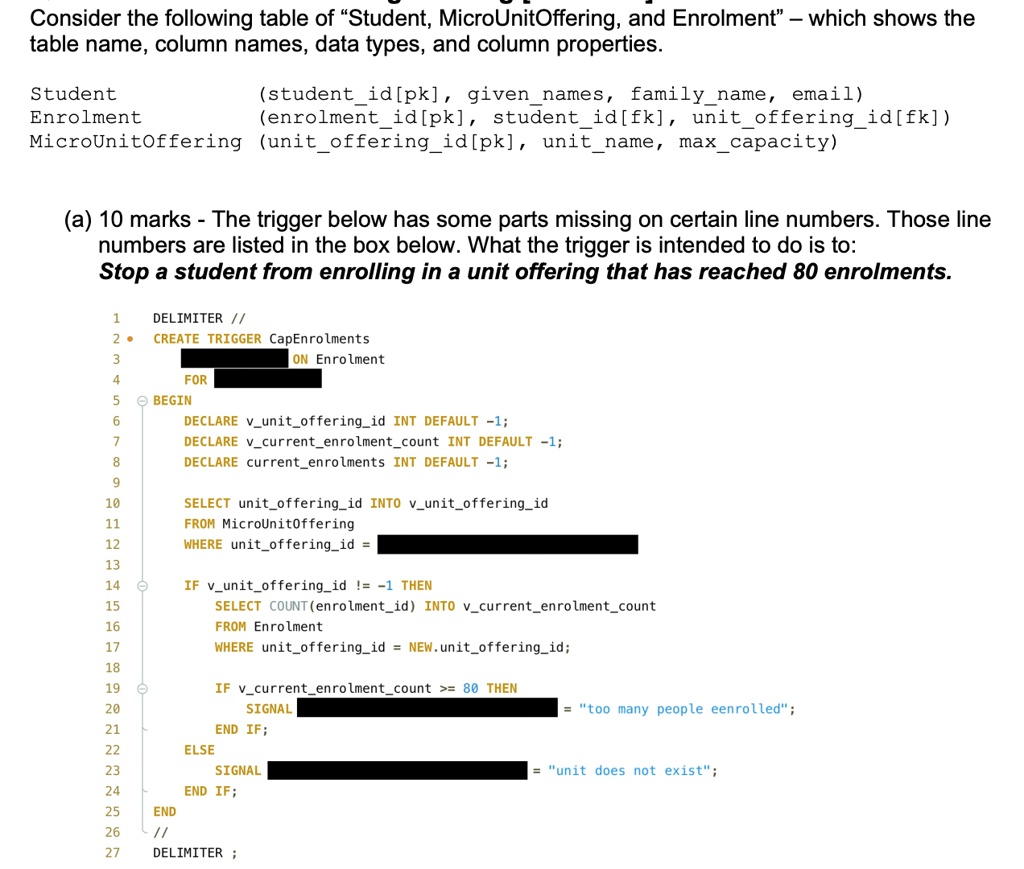 SOLVED: Consider the following table of "Student, MicroUnitOffering ...