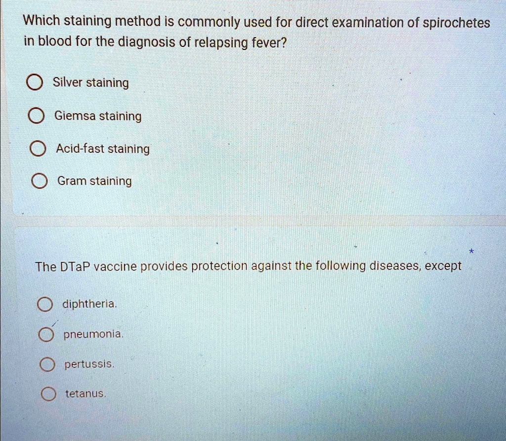 SOLVED: Which staining method is commonly used for direct examination ... SOLVED: Which staining method is commonly used for direct examination ...
