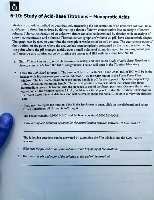 SOLVED: Study of Acid-Base Titrations: Monoprotic Acids Titrations ...