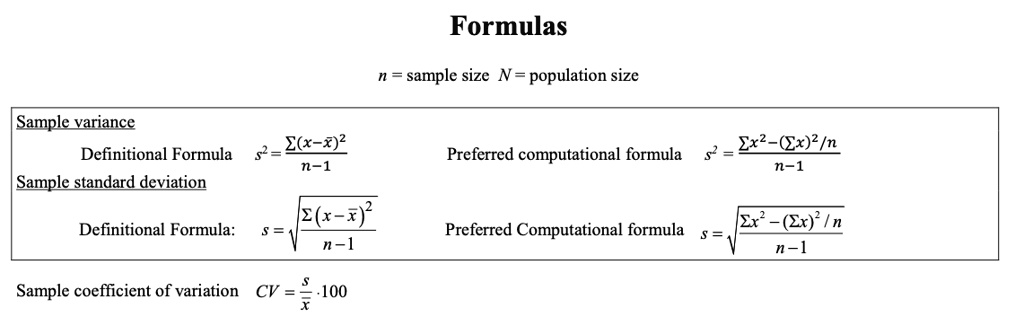 Solved Sample Size N Population Size Sample Variance Definitional