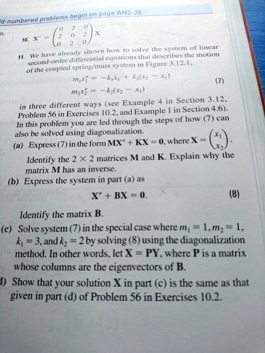 SOLVED:numbered problems begin onpaga ANS-26 shown ho solve thc ~ystem ...