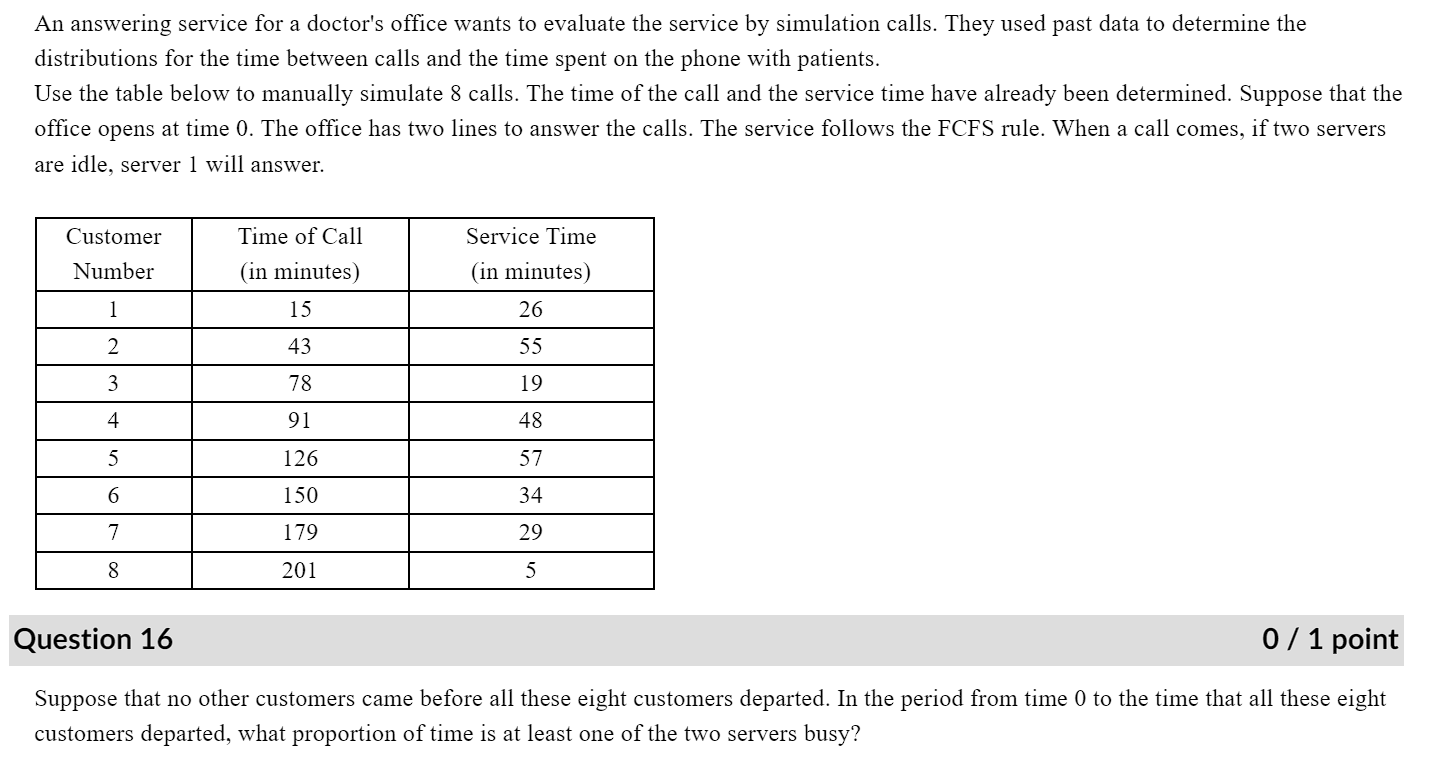 SOLVED: An answering service for a doctor's office wants to evaluate the service by simulation ...