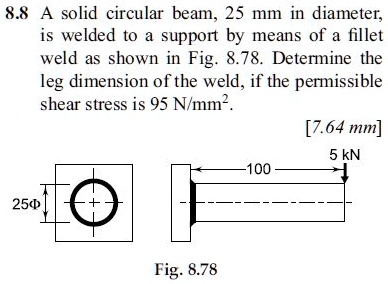 8.8 A solid circular beam, 25 mm in diameter, is welded to a support by ...