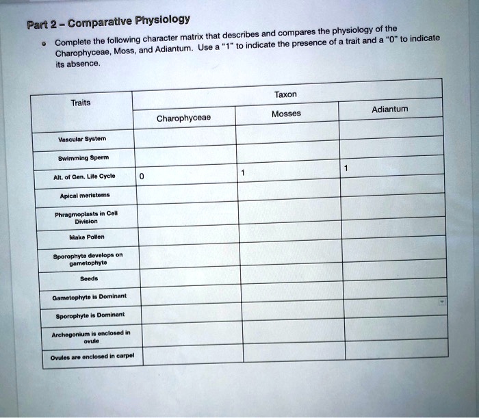 SOLVED: Part 2 - Comparatlve Physiology describes and compares the ... SOLVED: Part 2 - Comparatlve Physiology describes and compares the ...