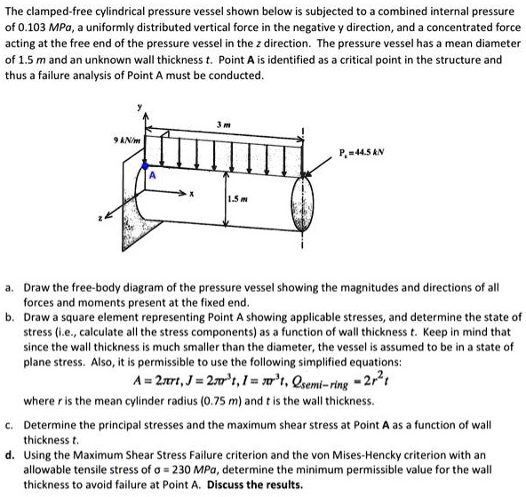 The clamped-free cylindrical pressure vessel shown below is subjected ...