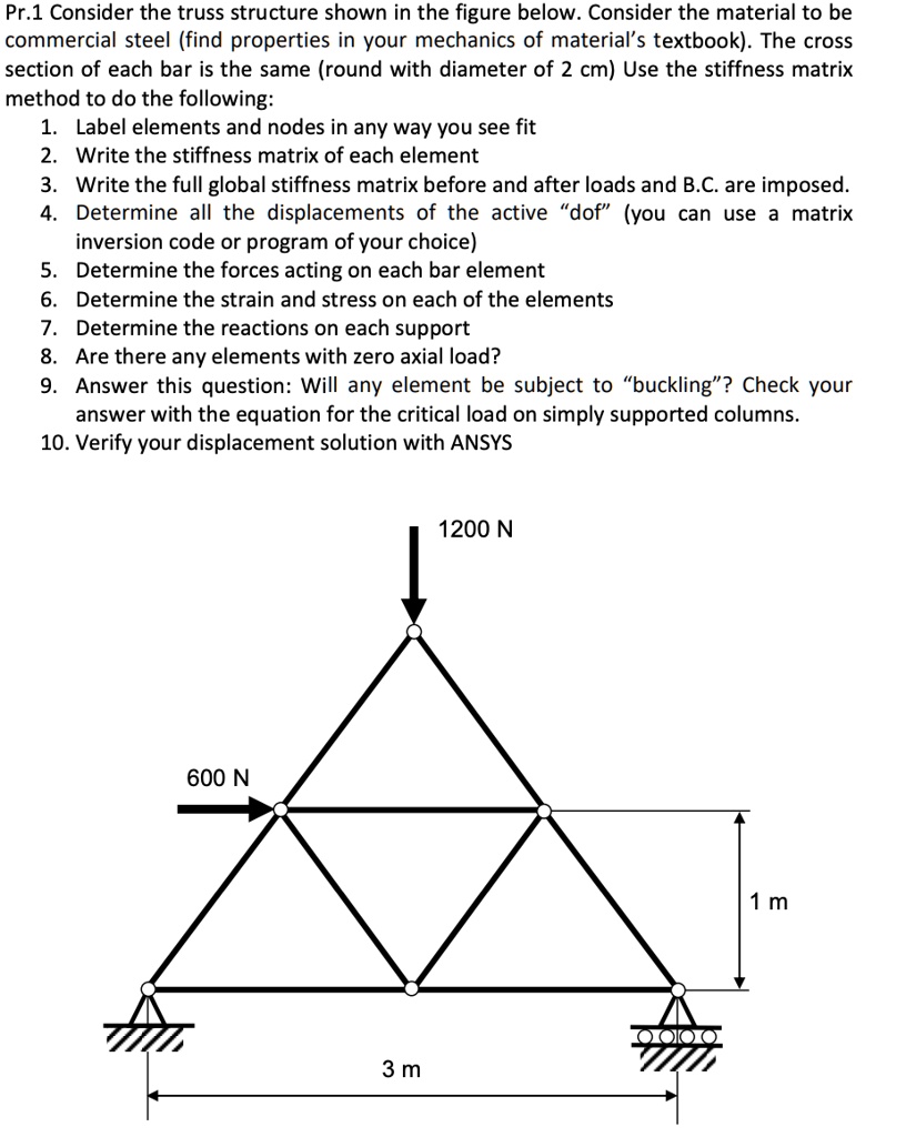 SOLVED: Consider the truss structure shown in the figure below. Consider the material to be ...