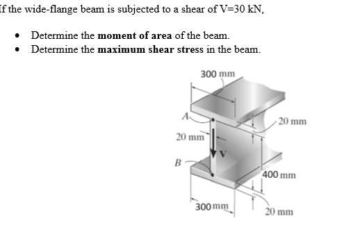 If the wide-flange beam is subjected to a shear of V=30 kN, * Determine ...