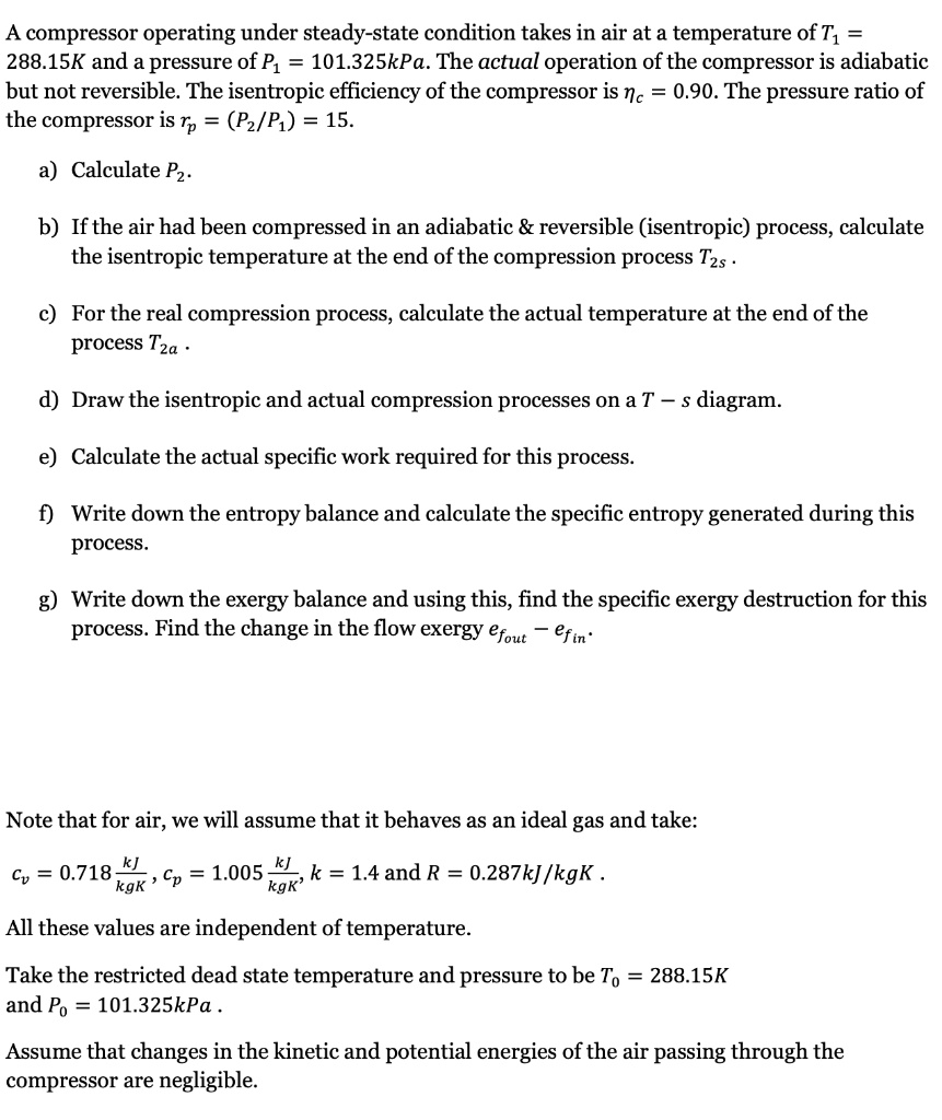 a compressor operating under steady state condition takes in air at a ...