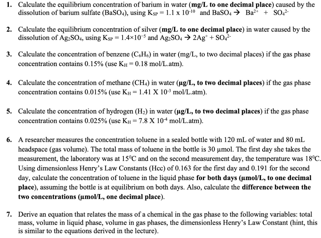 1 calculate the equilibrium concentration of barium in water mgl to one ...