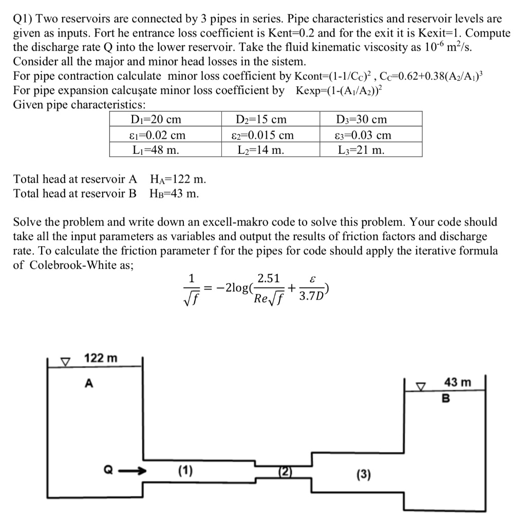 SOLVED: Could you solve? Thanks a lot. 01. Two reservoirs are connected by 3 pipes in series ...