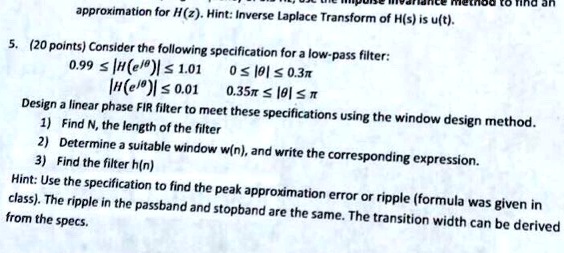 SOLVED: An approximation for Hz. Hint: Inverse Laplace Transform of H(s) is u(t). 5.20 points ...