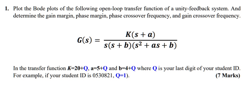 Solved Plot The Bode Plots Of The Following Open Loop Transfer Function Of A Unity Feedback