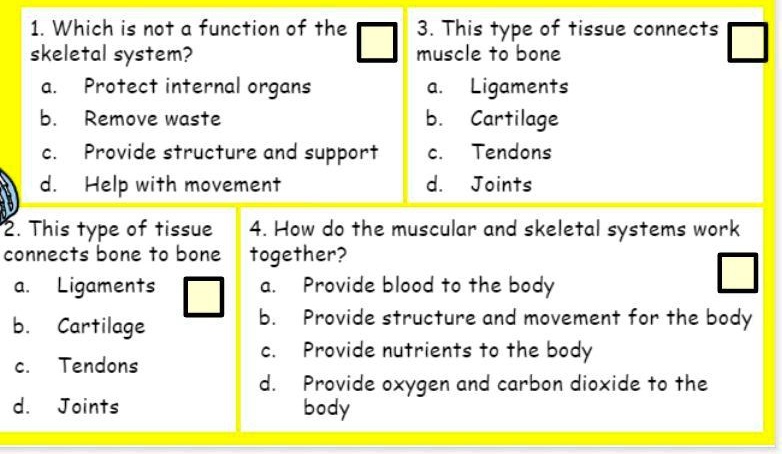 skeletal system help please 1 which is not function of the 3 this type ...