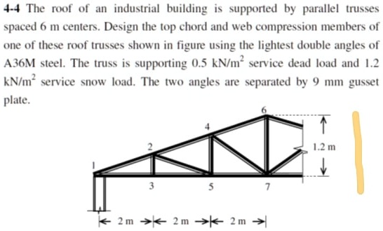 4-4 The roof of an industrial building is supported by parallel trusses ...