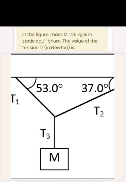 SOLVED: In the figure, mass M=25 kg is in static equilibrium: The value ...