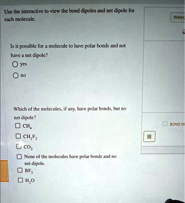 SOLVED: Use the interactive to view the bond dipoles and net dipole for ...