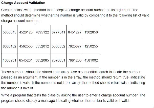 SOLVED: With Comment and JAVA Program 2 Charge Account Validation ...
