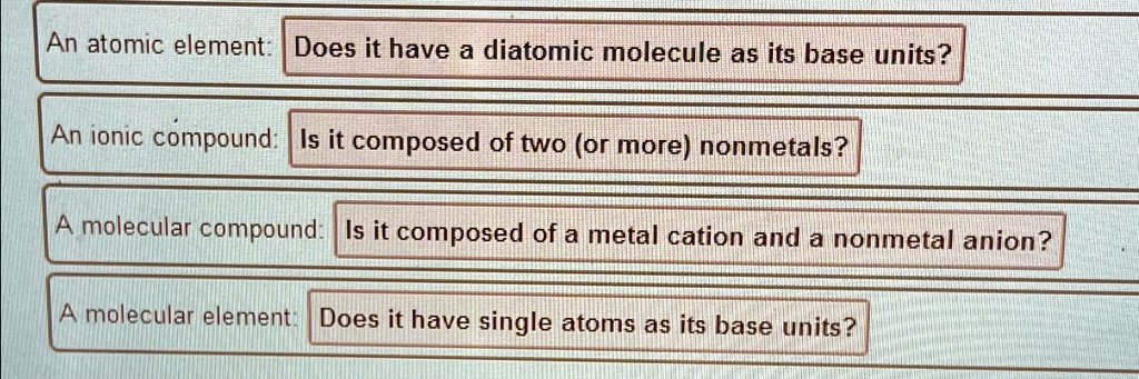 An atomic element: Does it have a diatomic molecule as its base units ...