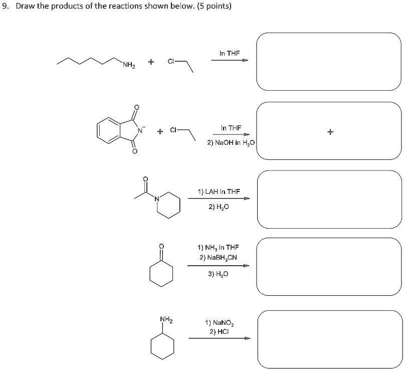 SOLVED: Draw the products ofthe reactions shown below: (5 points) In ... SOLVED: Draw the products ofthe reactions shown below: (5 points) In ...