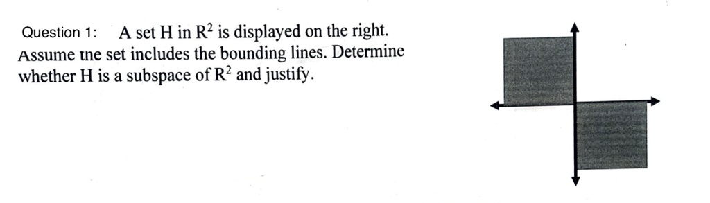 SOLVED: Linear algebra. Pls explain answers in detail Question 1: A set H in R2 is displayed on ...