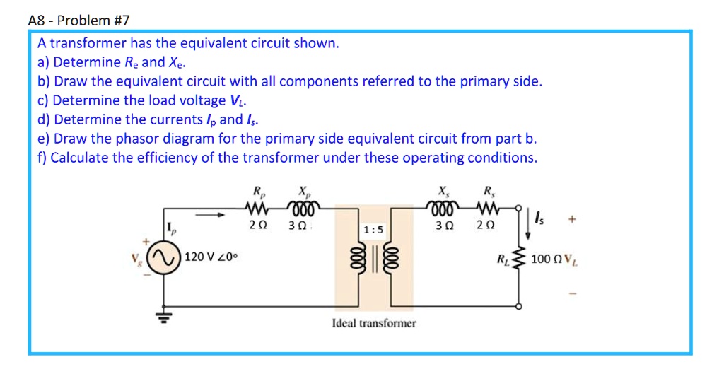 a transformer has the equivalent circuit shown a determine re and xe b draw the equivalent ...