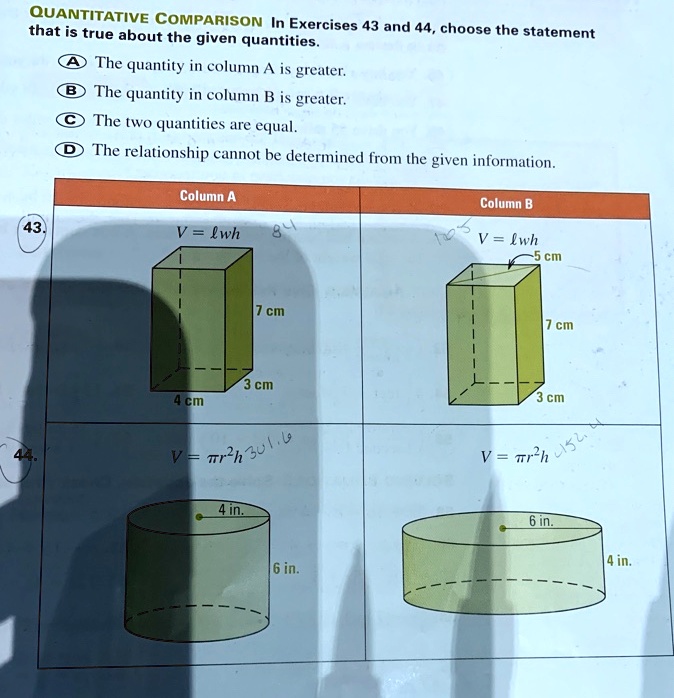 quantitative comparison that exercises 43 and 44 choose the statement ...