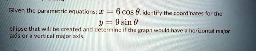 Given the parametric equations: x = 6 cosθ, identify the coordinates ...