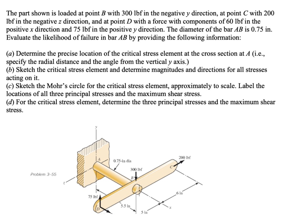 SOLVED: The part shown is loaded at point B with 300 lbf in the ...